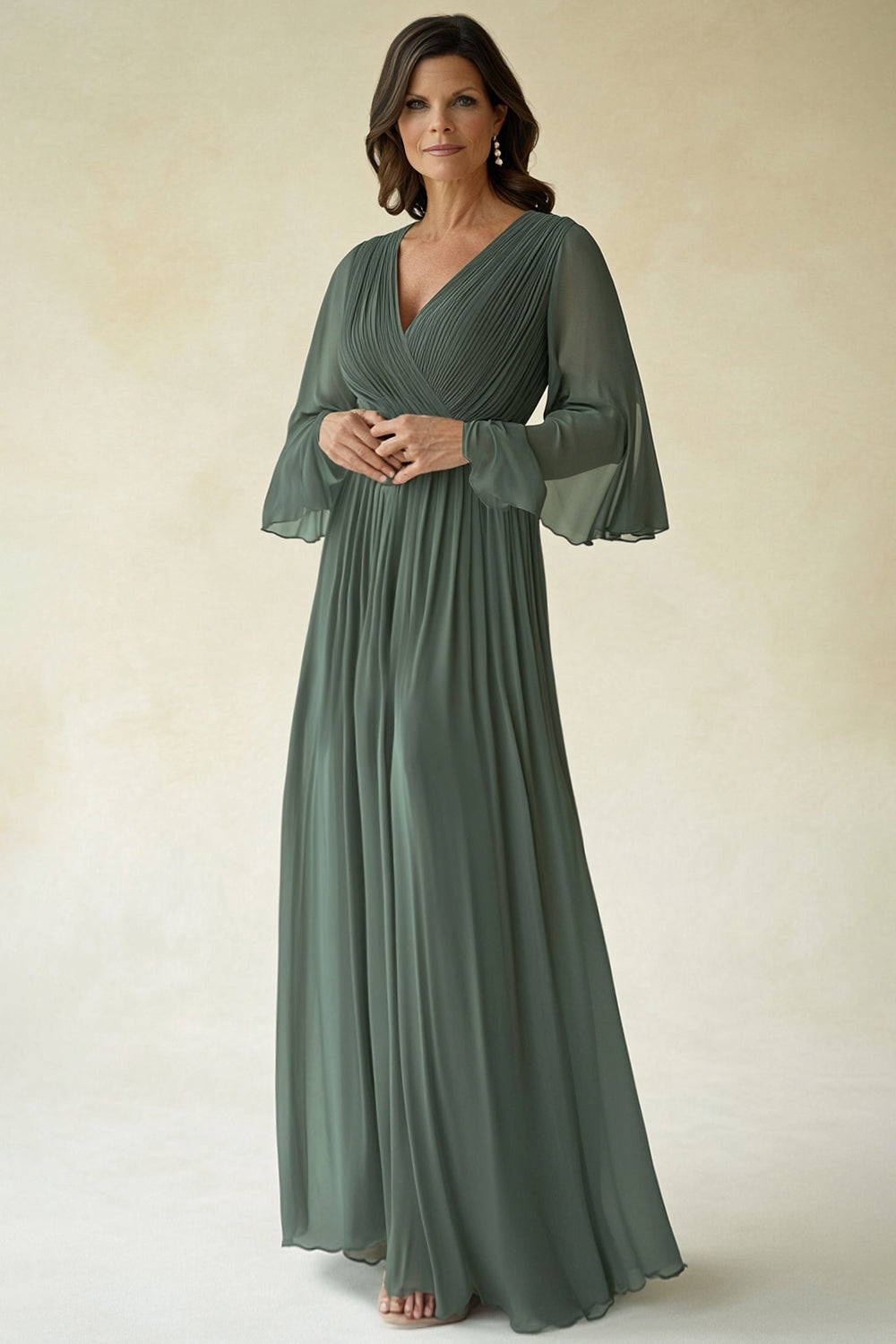 Zapaka Frauen Grünes Chorkleid A-Linie V-Ausschnitt mit Falten Chiffon ...
