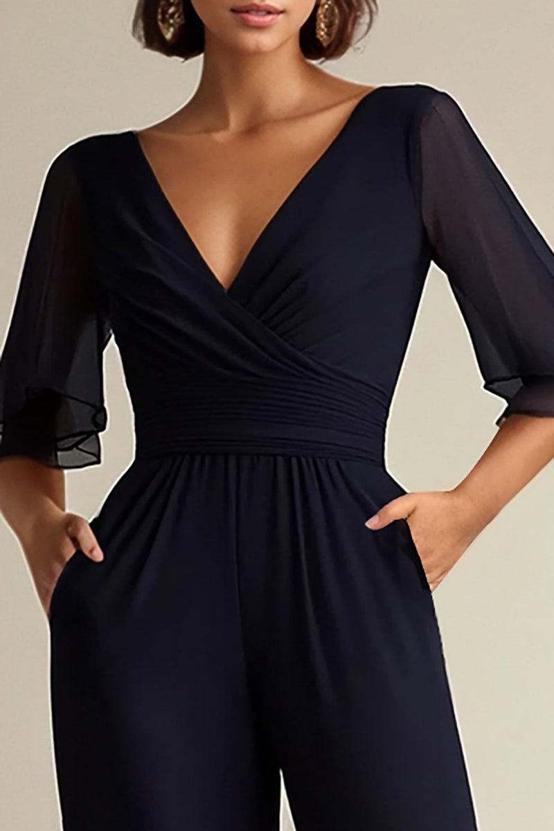 Zapaka Damen Marineblaues Formelles Kleid V-Ausschnitt Halbe Ärmel ...