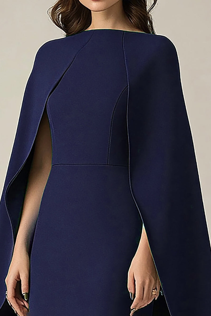 Zapaka Frauen Marineblaues Formelles Kleid Cape Midi Kurzes Partykleid ...