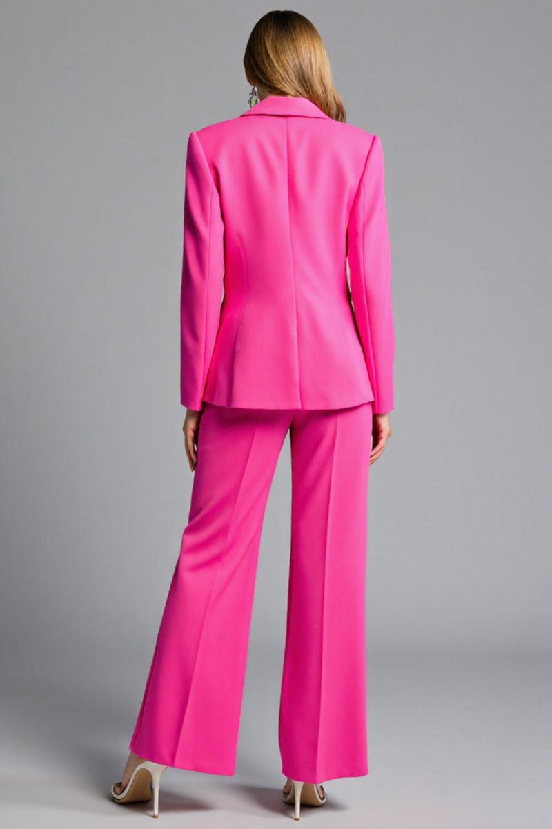 ZAPAKA Frauen 2-teiliger Fuchsia Arbeitsanzug mit gekerbtem Revers und ...