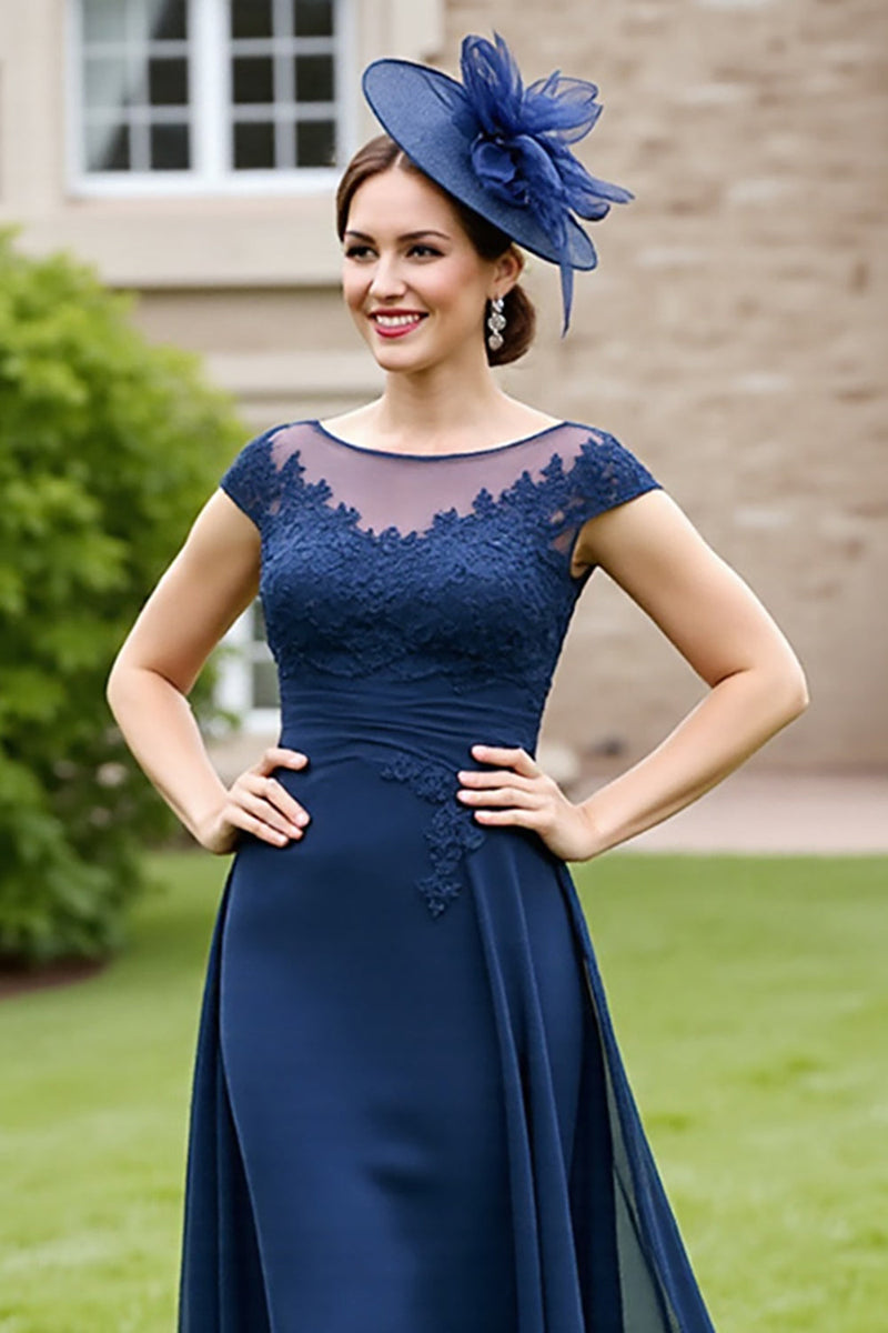 Zapaka Frauen Marineblaues Kleid für die Brautmutter mit Applikationen ...