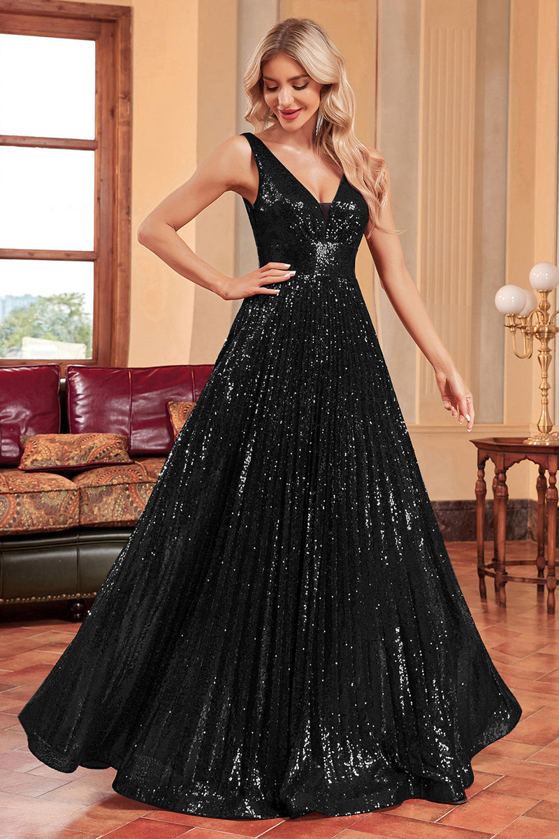 ZAPAKA Damen Funkelndes schwarzes Ballkleid mit Pailletten ärmelloses A ...
