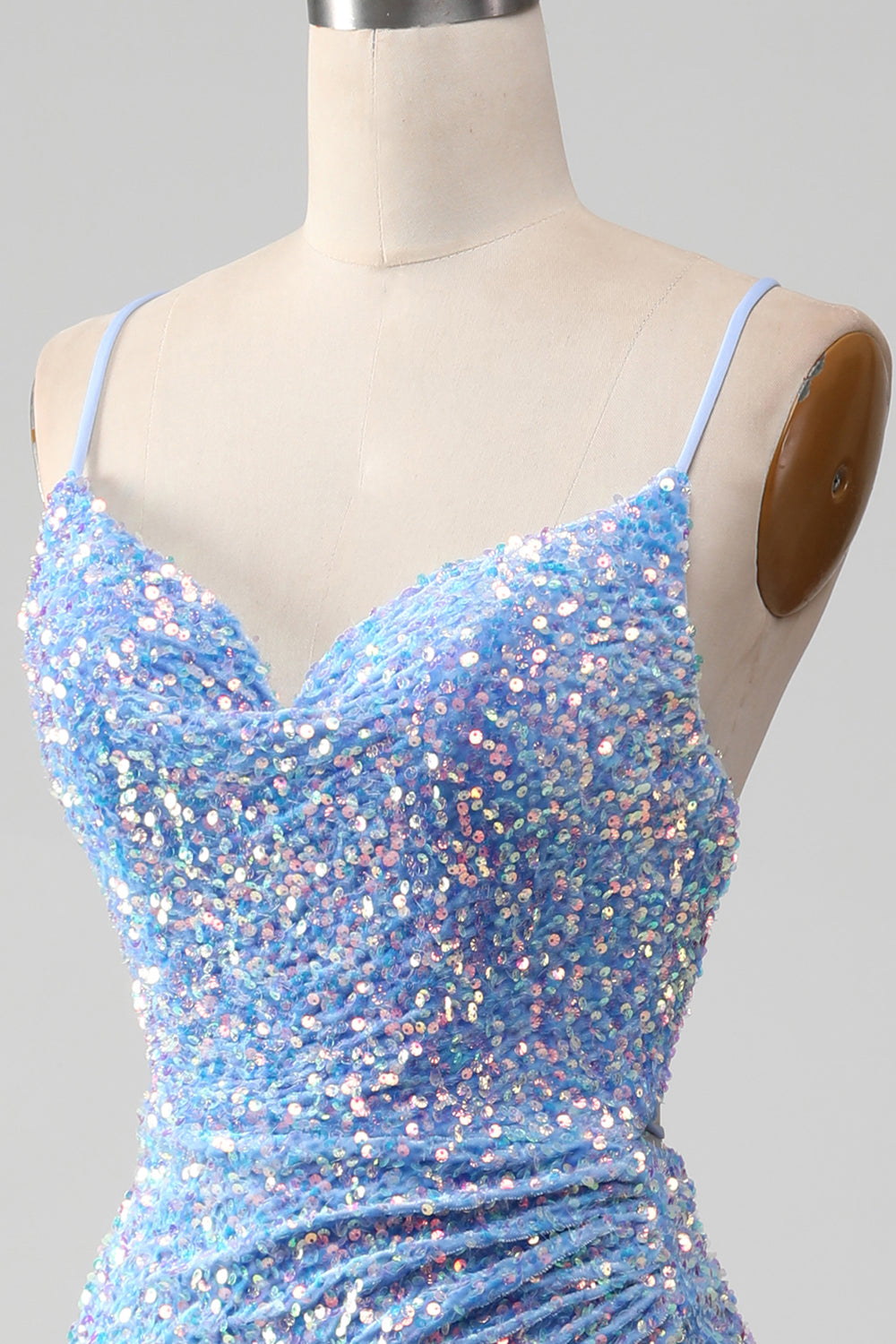 ZAPAKA Damen Glitzernde Pailletten Hellblaues Ballkleid mit ...