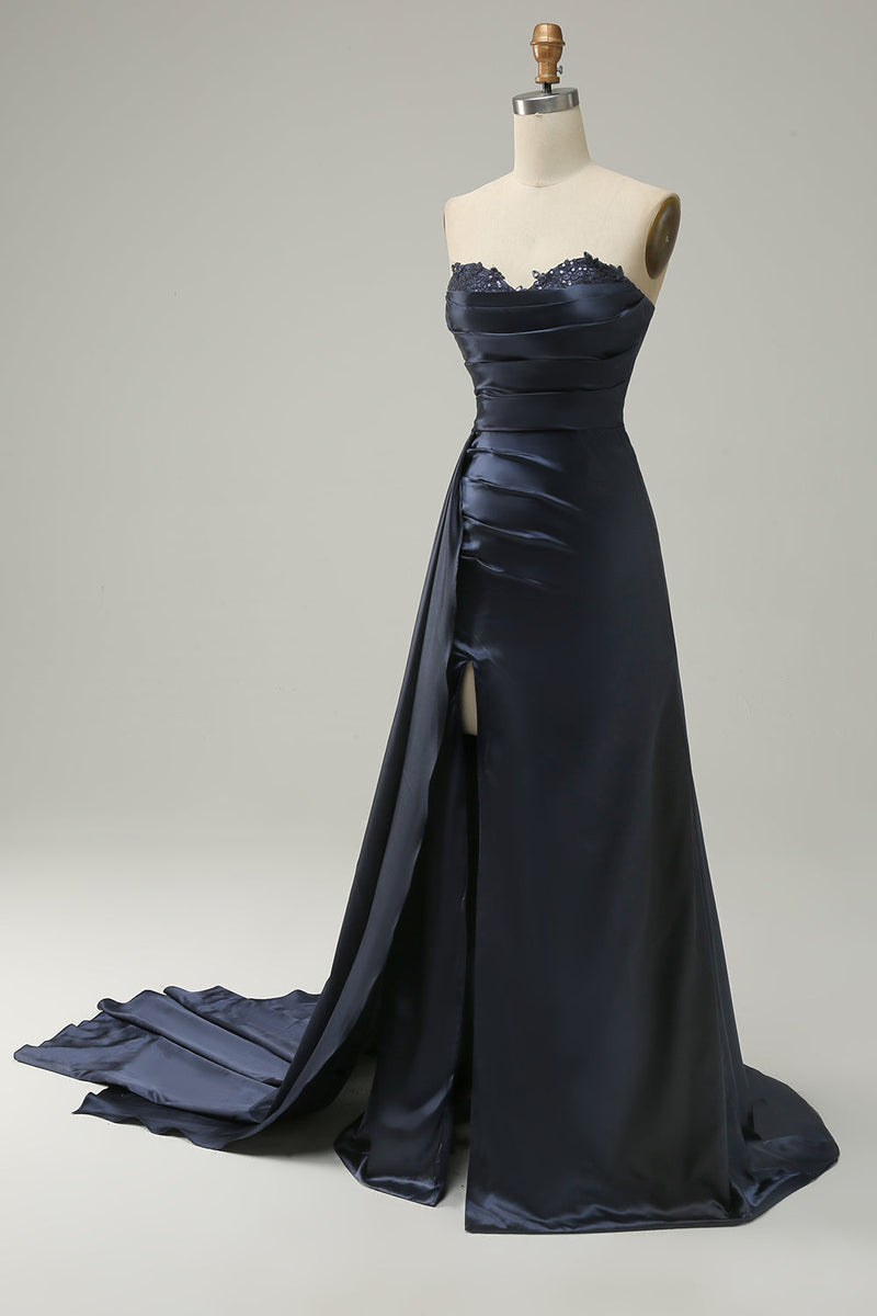 Zapaka Frauen Marineblaues langes Ballkleid A-Linie Herzausschnitt ...