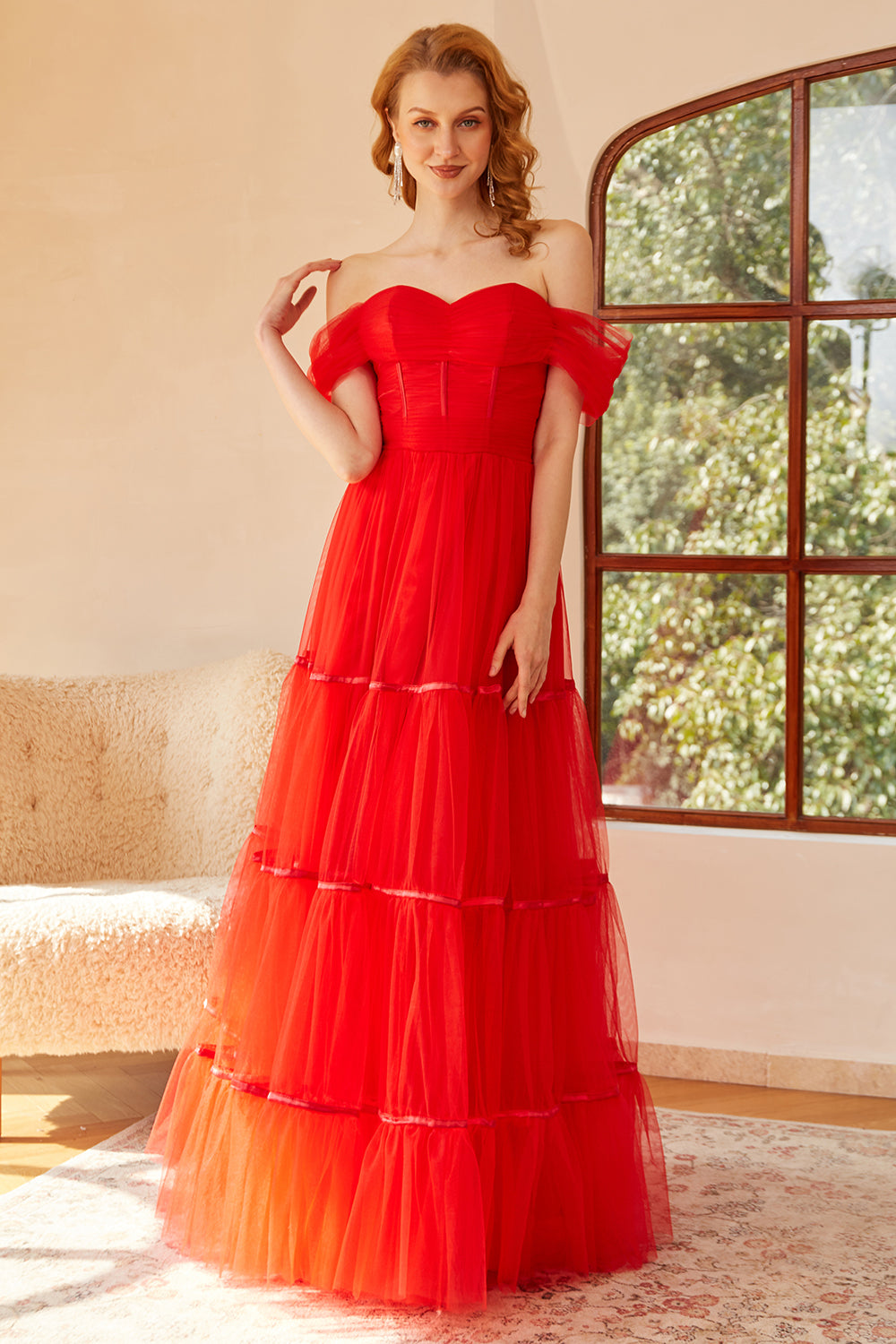 Zapaka Frauen Ballkleid Rotes Schulterfreies Ärmelloses Abendkleid ...