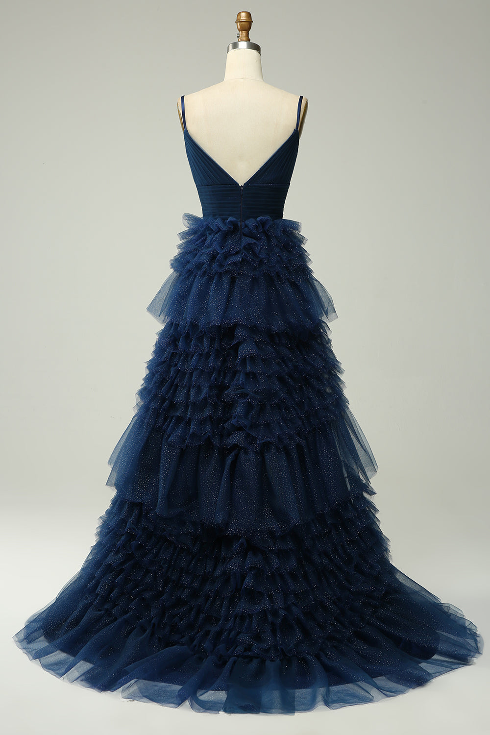 Zapaka Frauen Marineblaues langes Ballkleid A-Linie Spaghettiträger ...