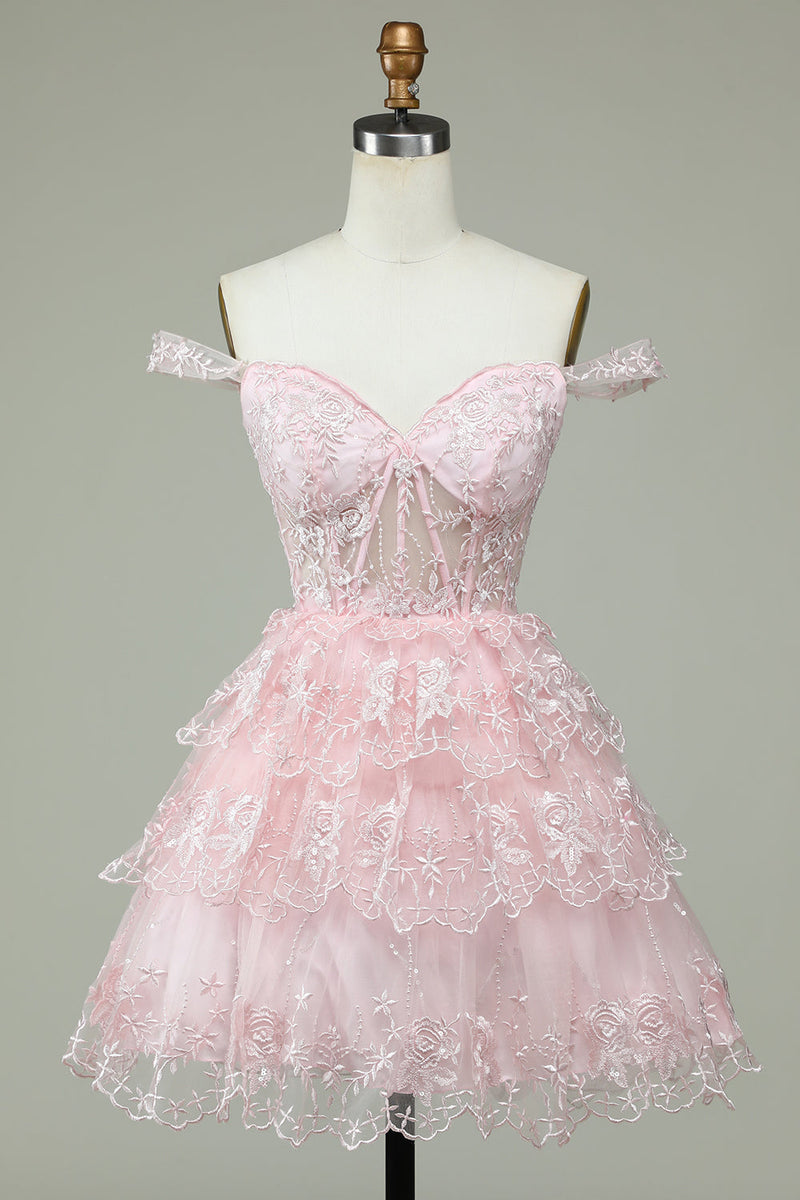 Zapaka Frauen Glitzerndes rosa Korsett gestuftes kurzes Cocktailkleid ...