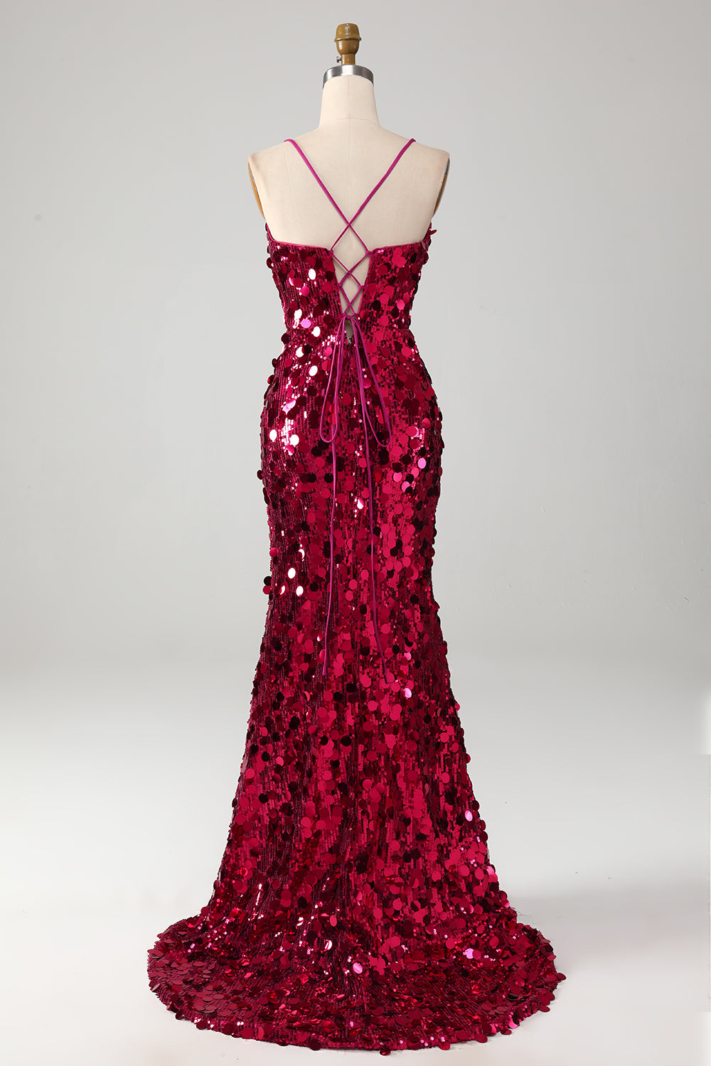 Zapaka Frauen Fuchsia Pailletten langes Abschlussballkleid funkelnde ...